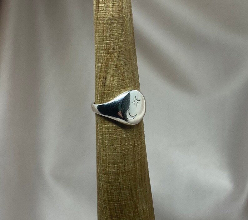 Moon and Star Engraving Signet Ring Moon Engraving Ring - Etsy