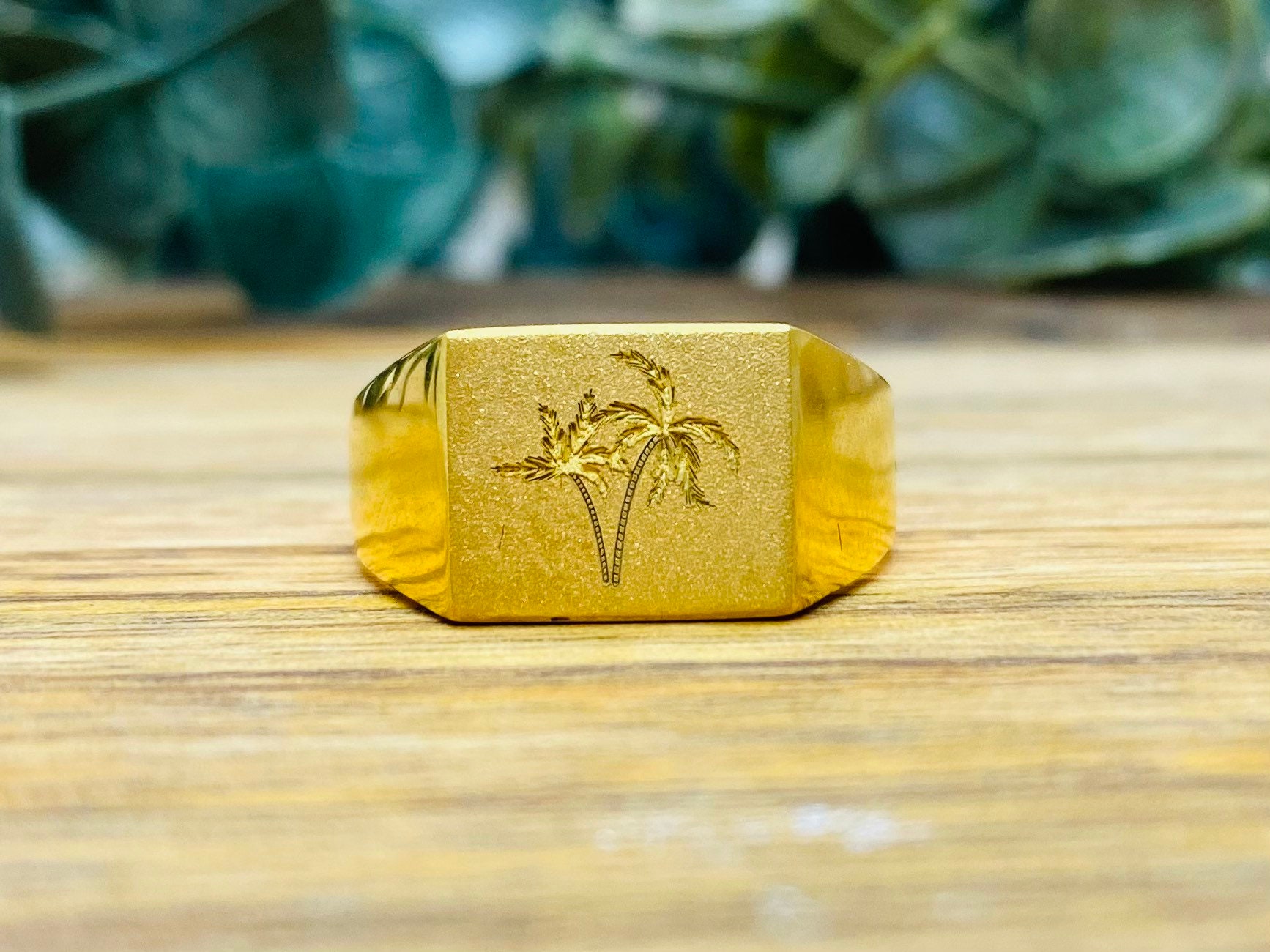 Palm Tree Signet Ring Gold Plated Signet Ring Gold Signet - Etsy