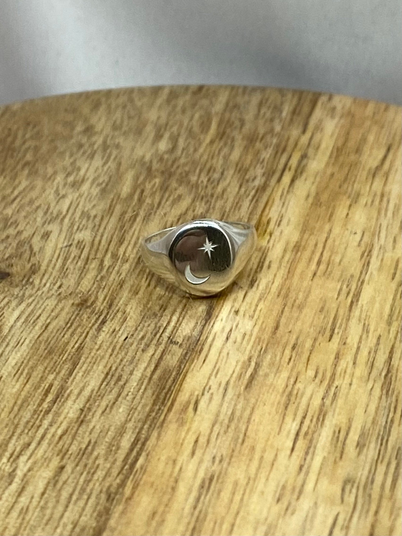 Moon and Star Engraving Signet Ring Moon Engraving Ring, Moon Ring ...