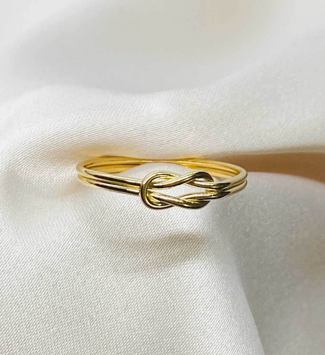 Gold Double Knot Ring - 14kt Gold Plated Ring, Double Knot Stack Ring, Gold Plated Knot Ring ...