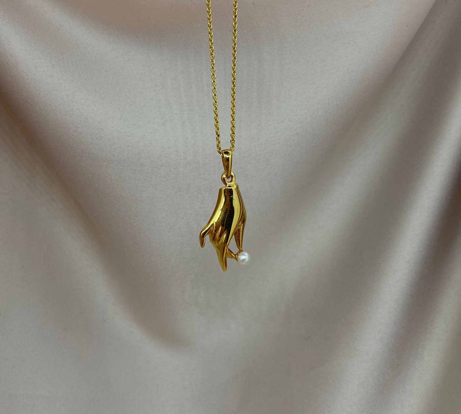 Dainty Hand Pendant With Pearl Gold Hand Pendant Hand - Etsy