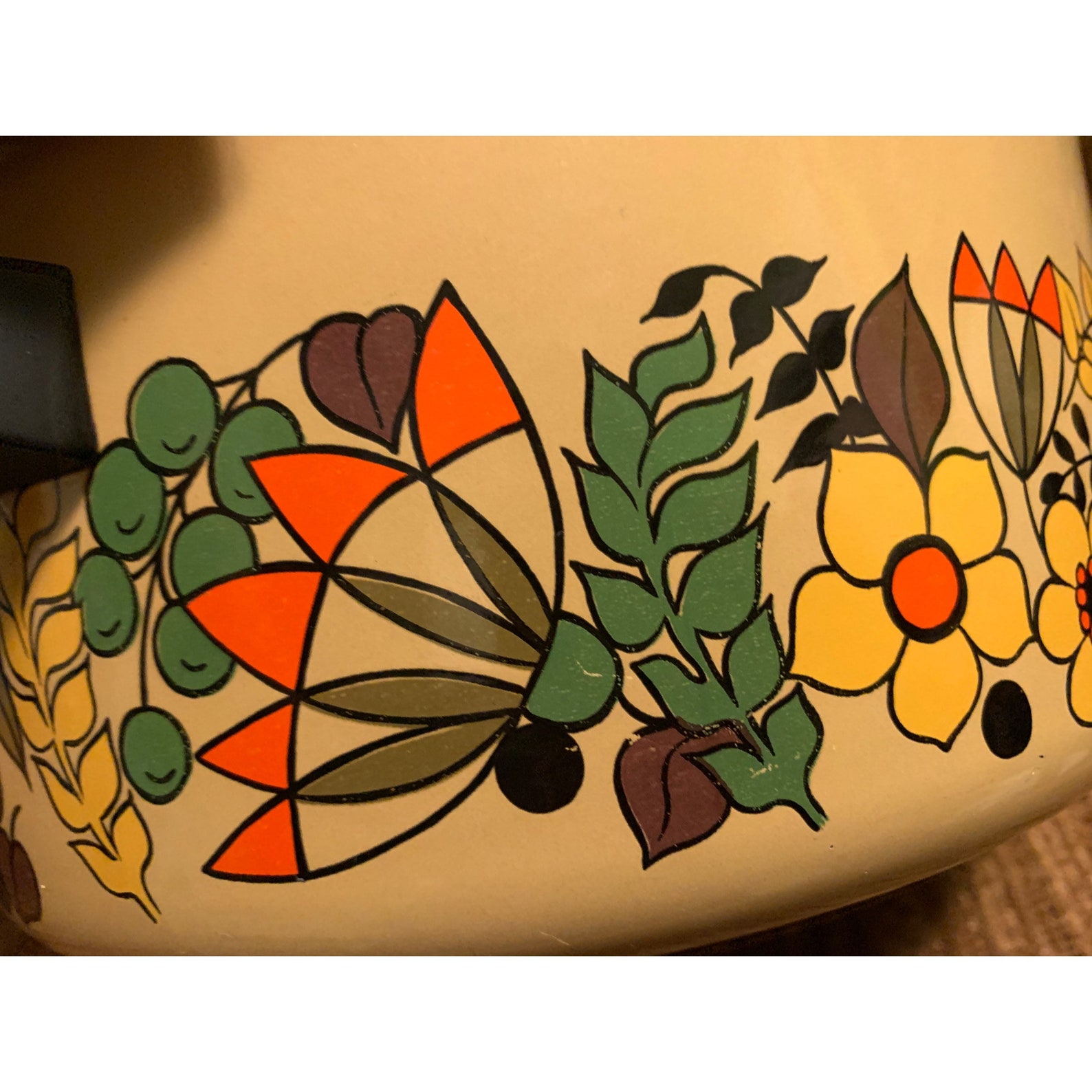 Vintage Mid Century Modern Groovy Floral Enamelware Pot by | Etsy