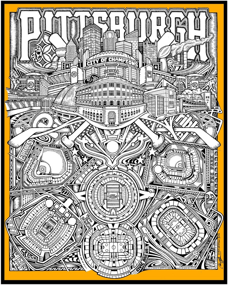 Pittsburgh City of Champions Drawing- Wall Art | Wall Decor | Freehand ...