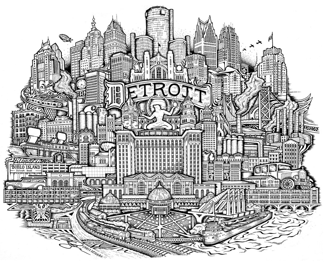 Detroit Drawing Print - Etsy