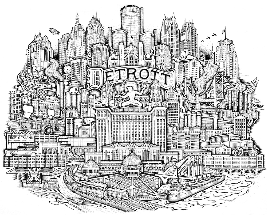 Detroit Drawing Print - Etsy