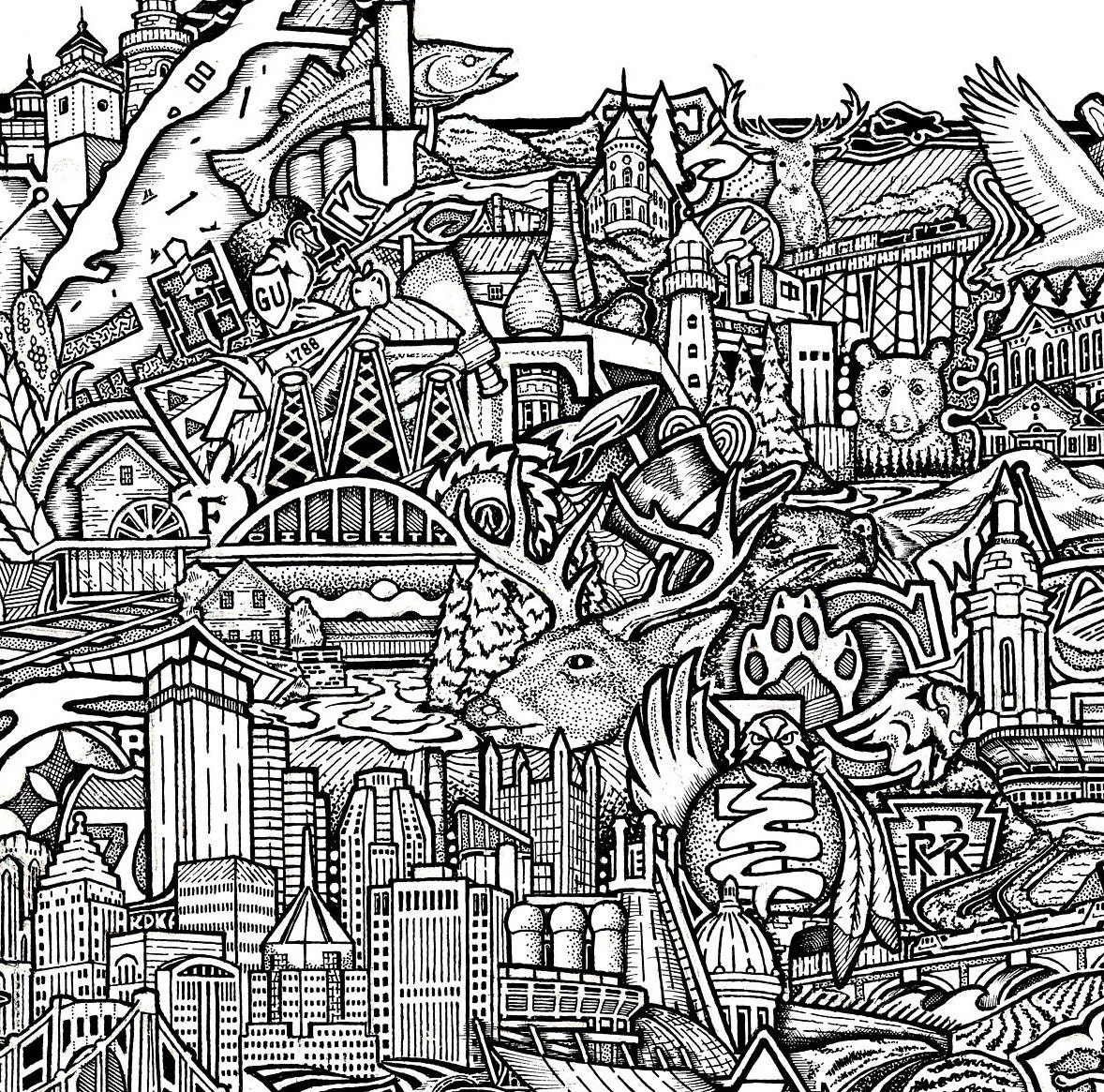 Map of PA Drawing - Etsy