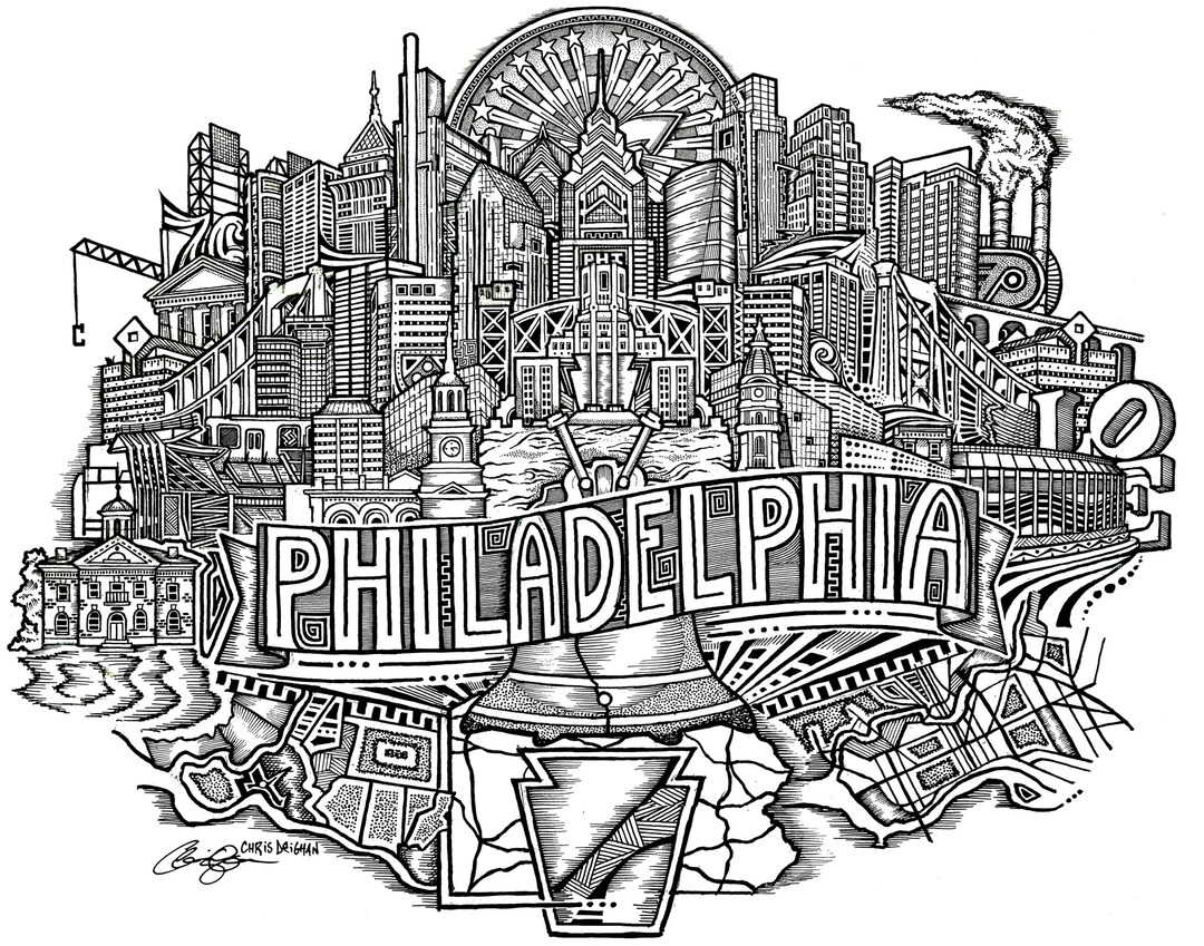 Philadelphia Drawing Print - Etsy