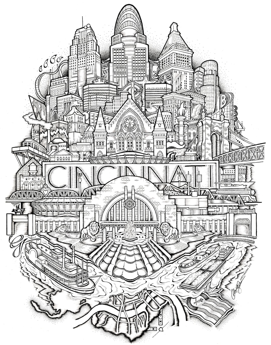 Cincinnati Ink Drawing Art Print - Etsy