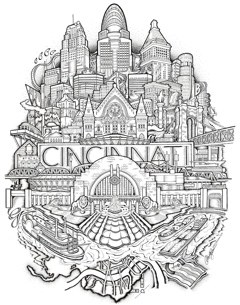 Cincinnati Ink Drawing Art Print - Etsy