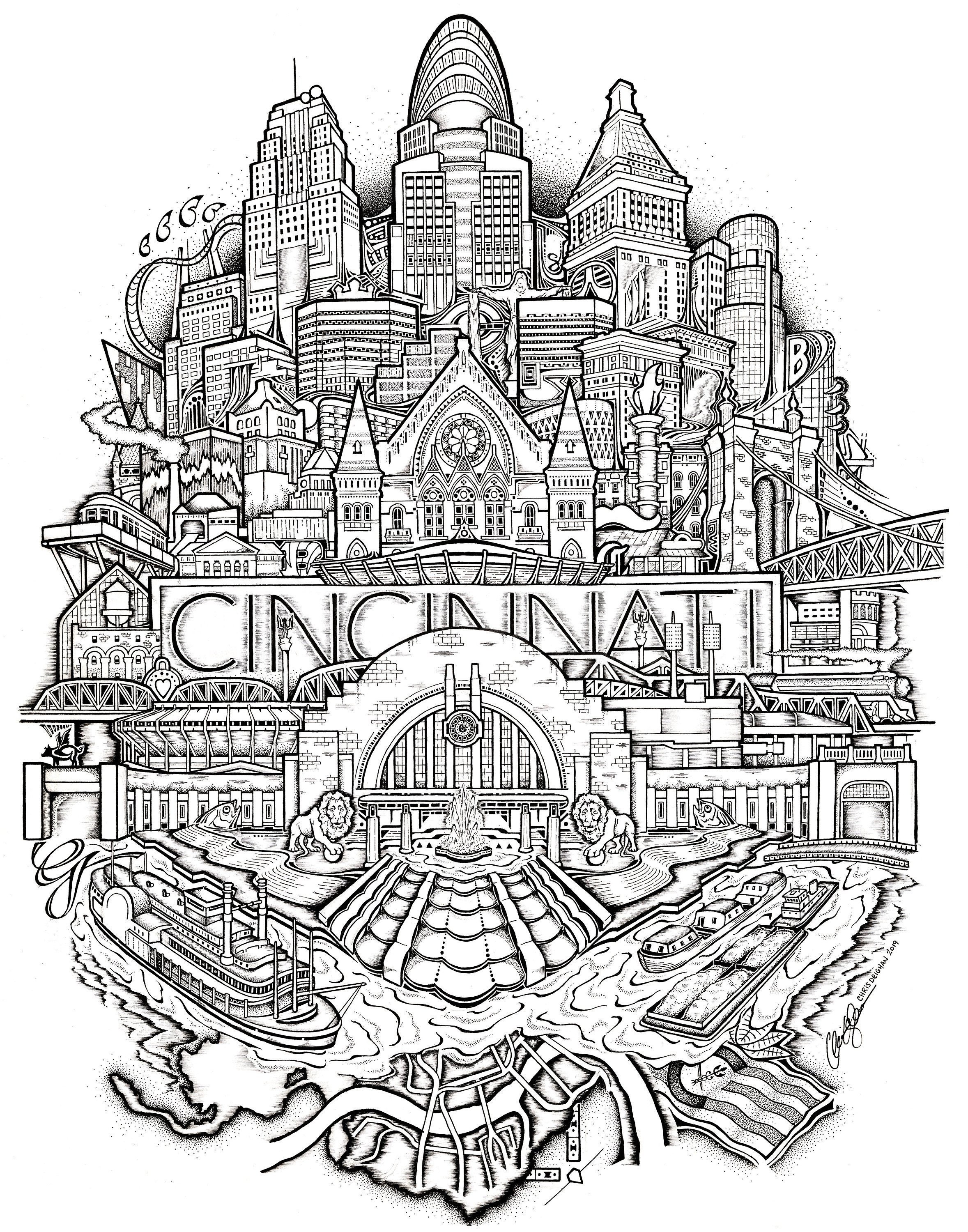 Cincinnati Ink Drawing Art Print - Etsy