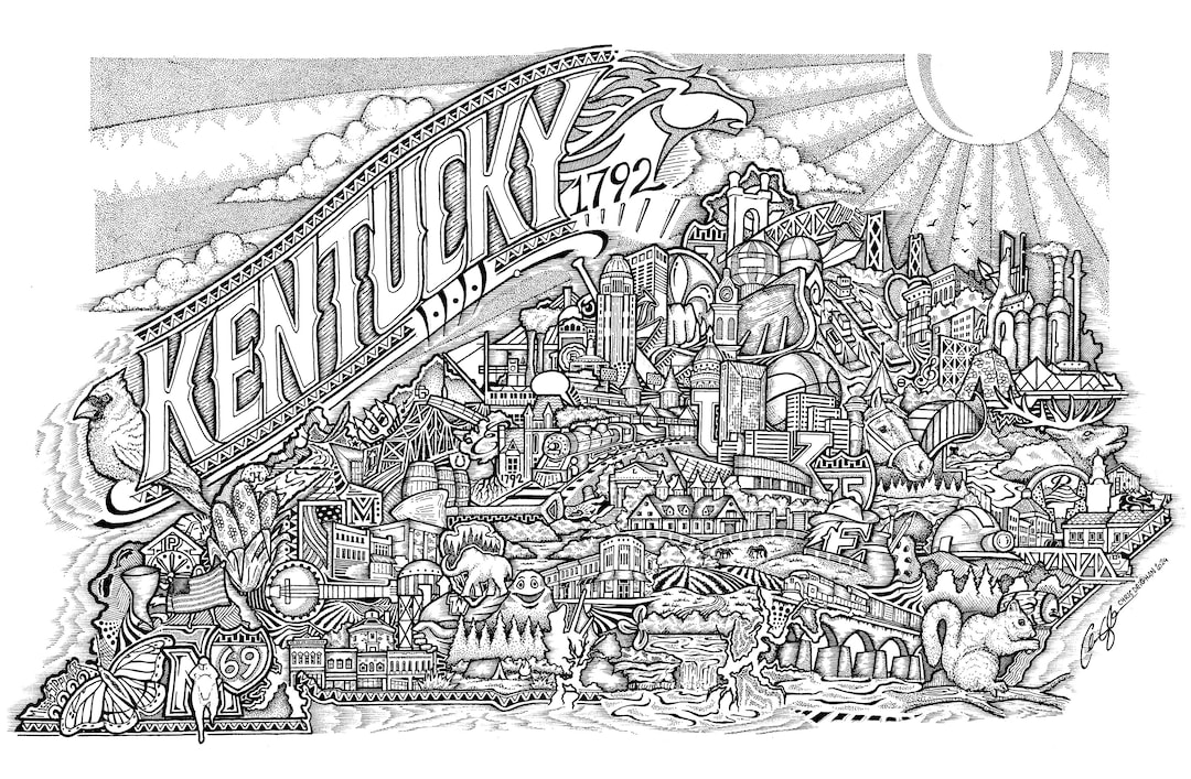Kentucky Map Drawing - Etsy