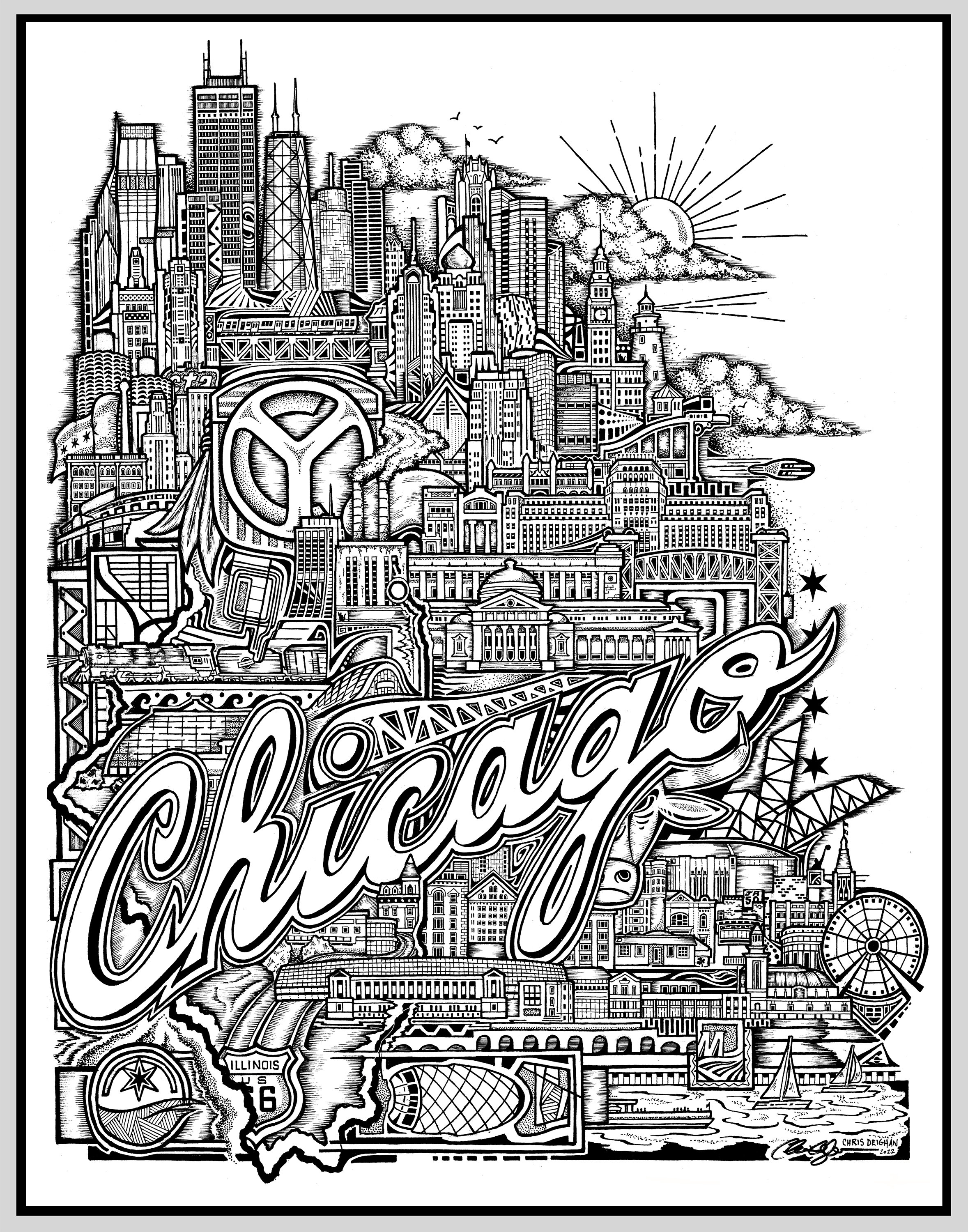 Chicago Art Print | Freehand Ink Drawing, City Architecture - Etsy