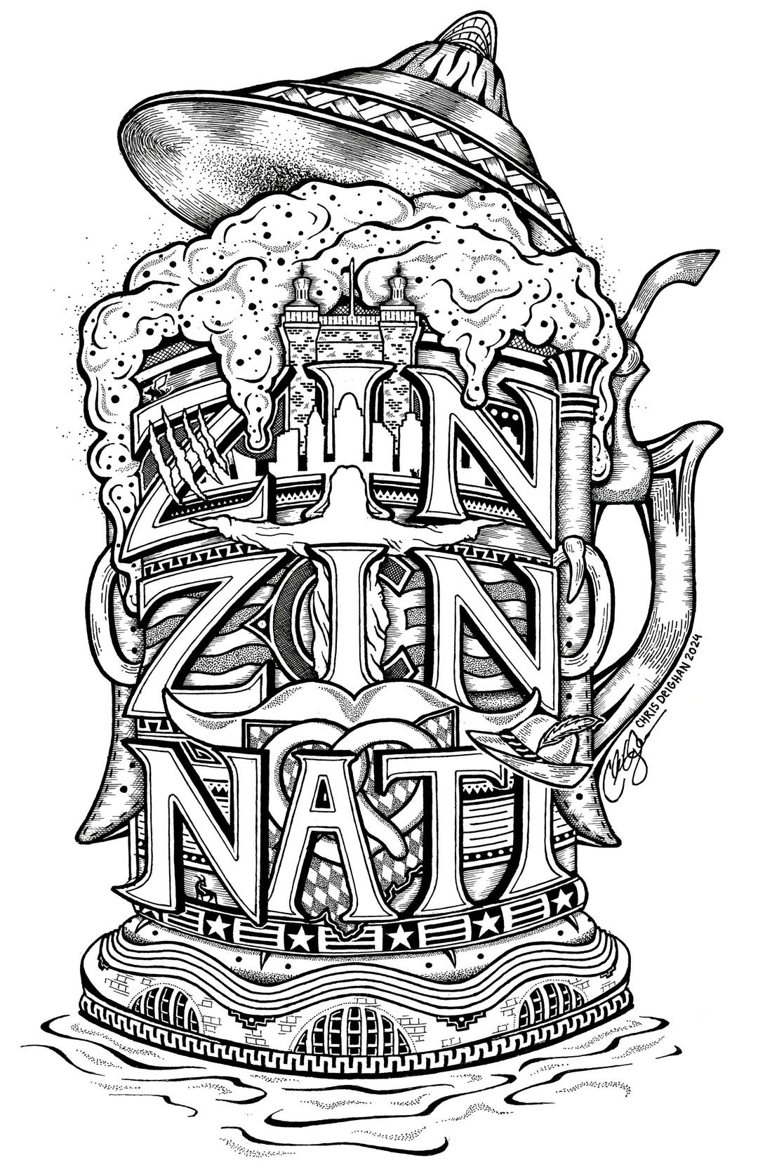 Cincinnati Beer Stein Drawing - Etsy