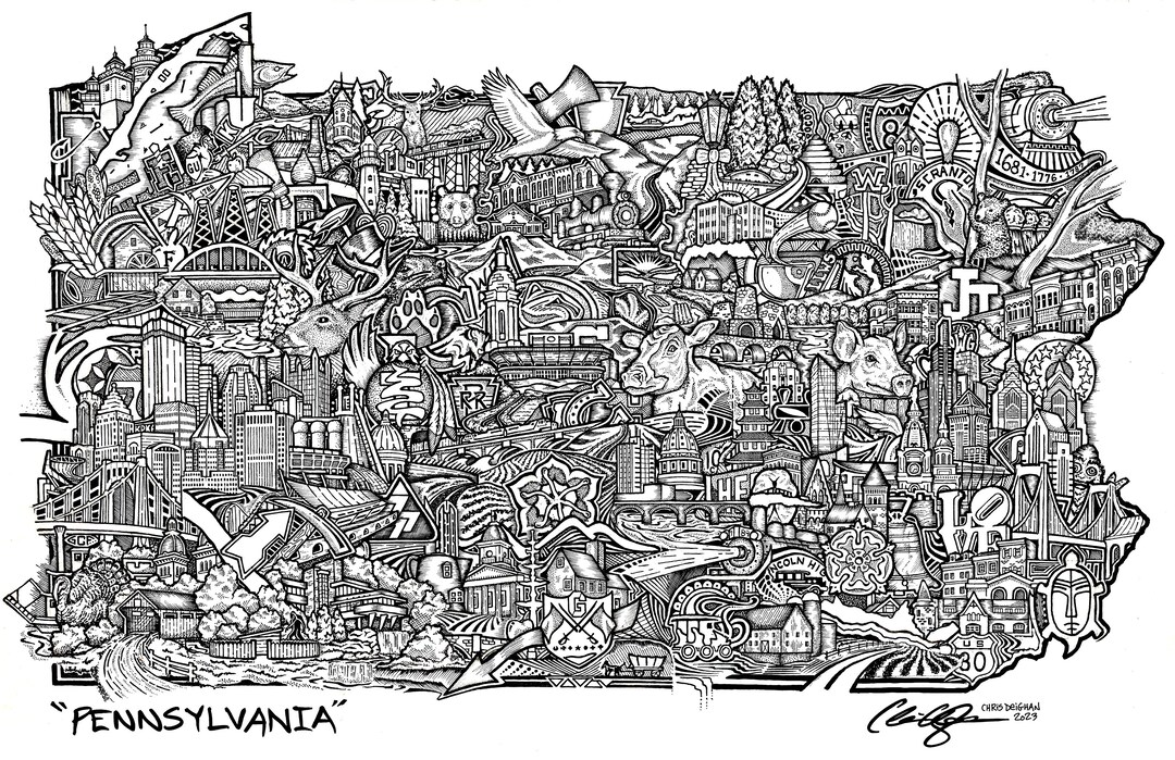 Map of PA Drawing - Etsy