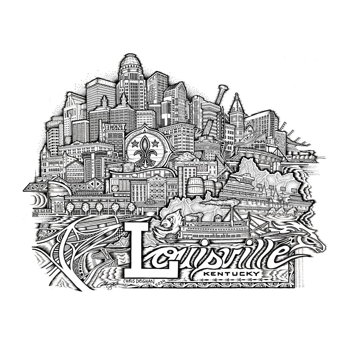 Louisville KY Drawing - Etsy