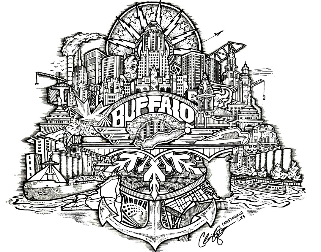 Buffalo NY Skyline Drawing – Freehand Ink Art Print - Etsy