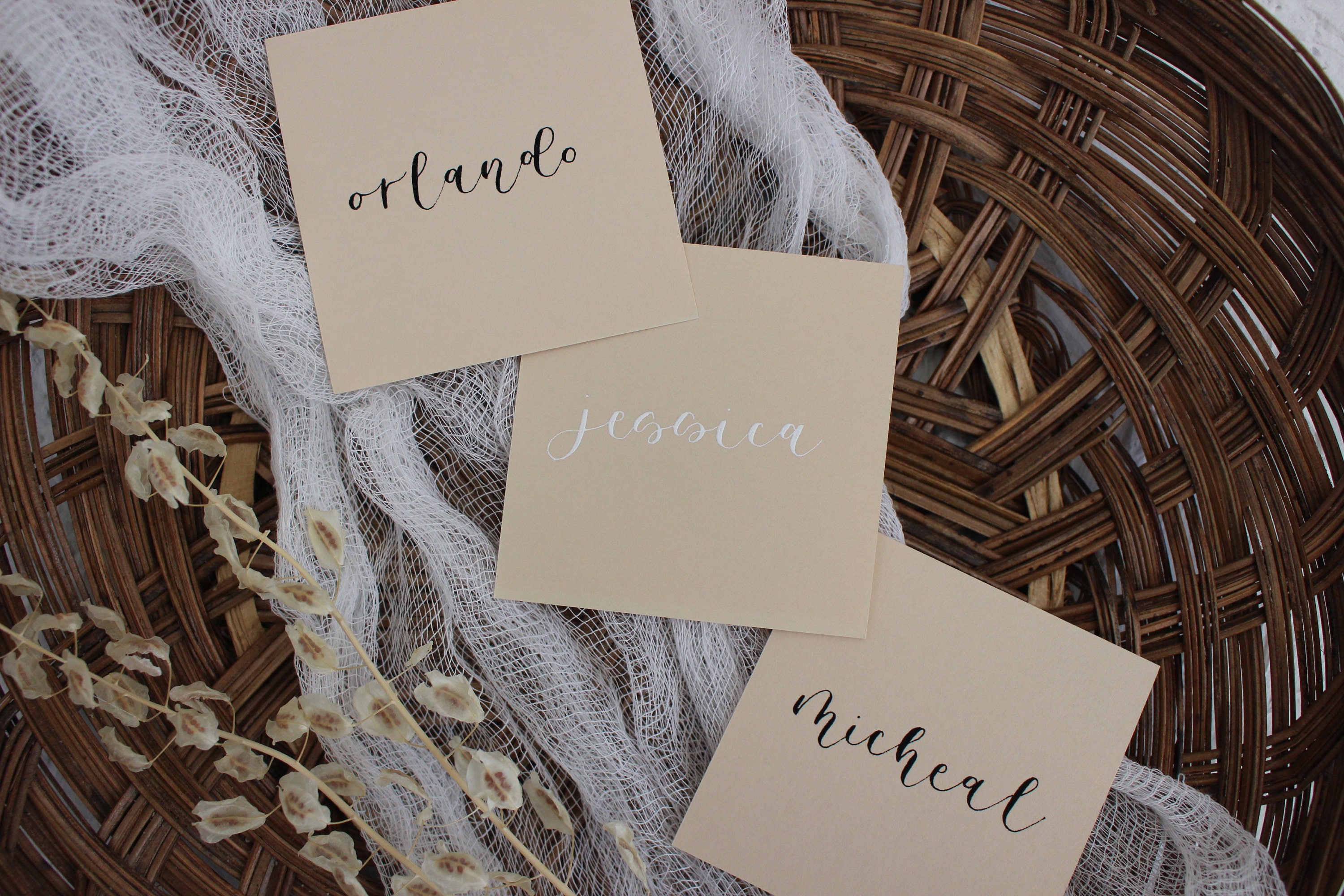 Simple Place Cards, Place Setting Cards, Square Name Cards, Minimal ...