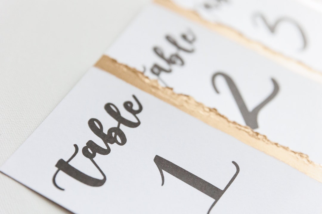 Gold Leaf Table Numbers, Unique Wedding Tablescape Décor, Deckled Edge ...