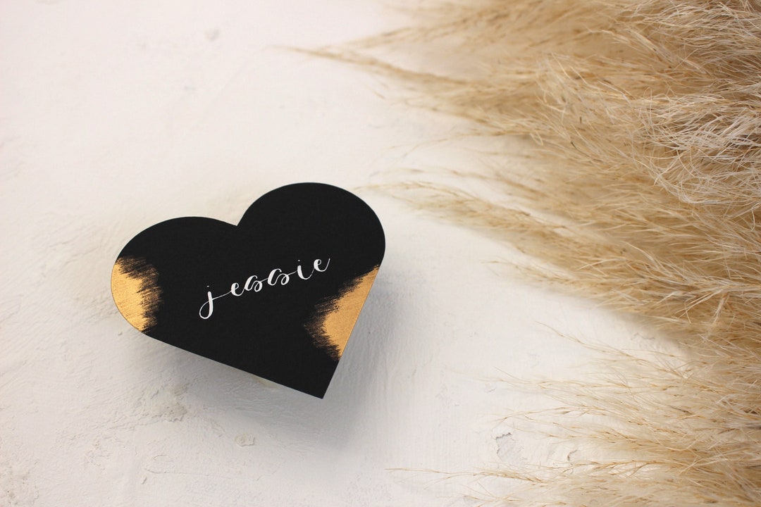 Handwritten Heart Name Cards Gold Leaf Place Cards Wedding - Etsy
