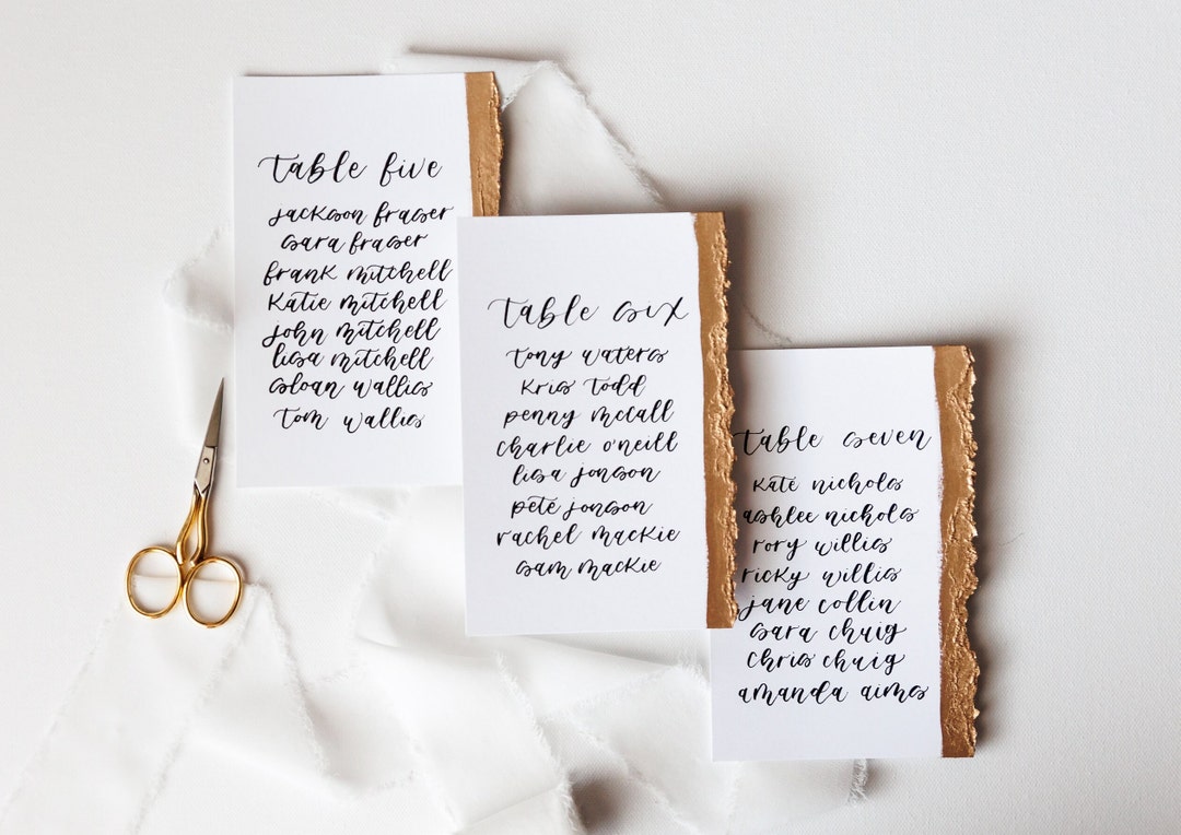 Table Assignments, Gold Leaf Deckled Edge Paper, Wedding Calligraphy ...