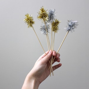 Tinsel Drink Stirrer, Cupcake Topper, New Year Stirrers, 10 Pack, Fun ...