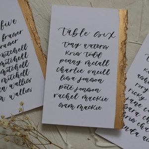 Table Assignments, Gold Leaf Deckled Edge Paper, Wedding Calligraphy ...