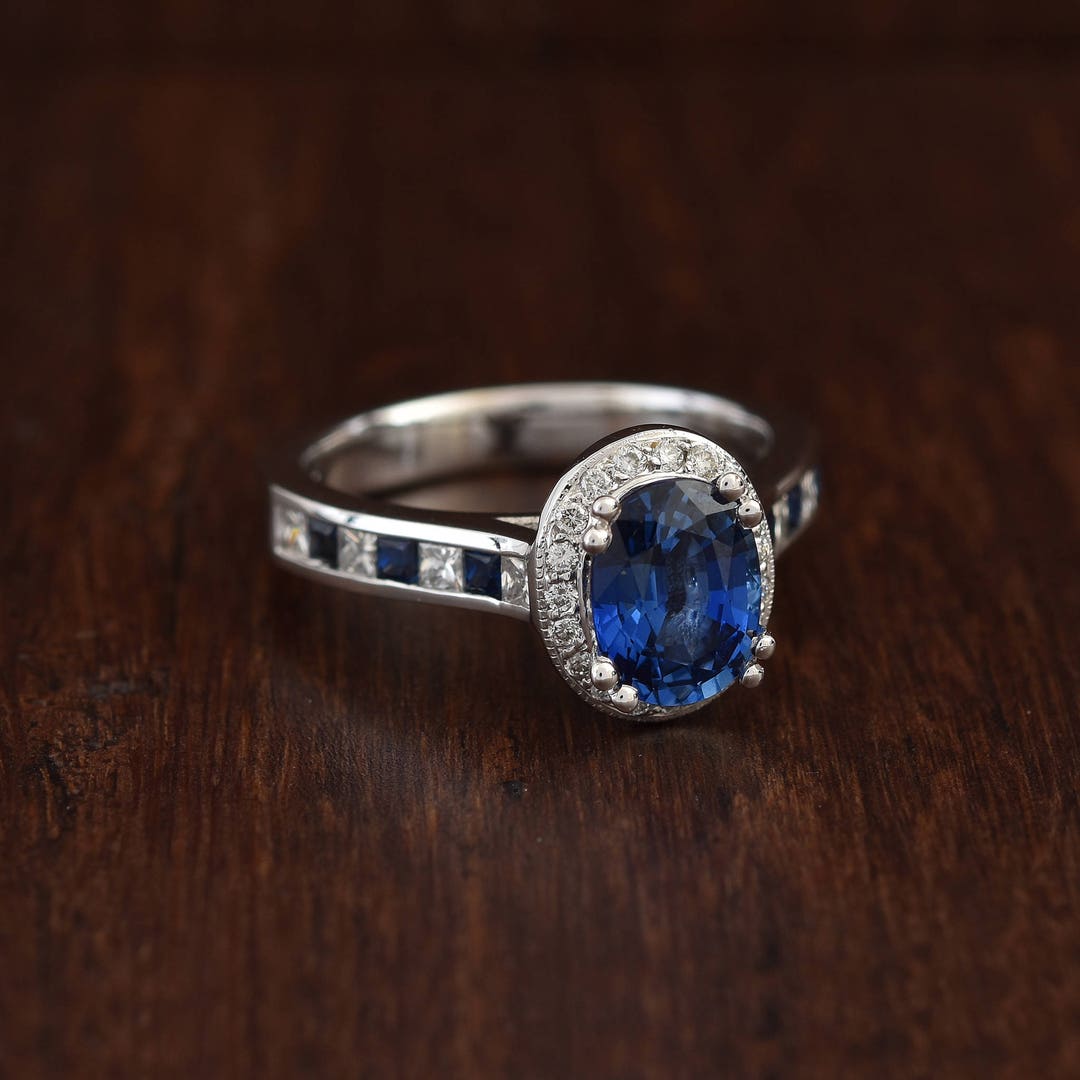 Royal Blue Oval Sapphire Ring, Sapphires & Diamond Ring, Sapphire With ...