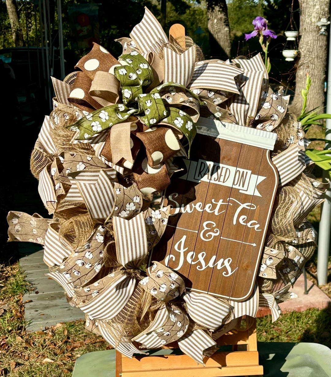 Raised on Sweet Tea & Jesus Wreath, One of a Kind, Religious Wreath ...