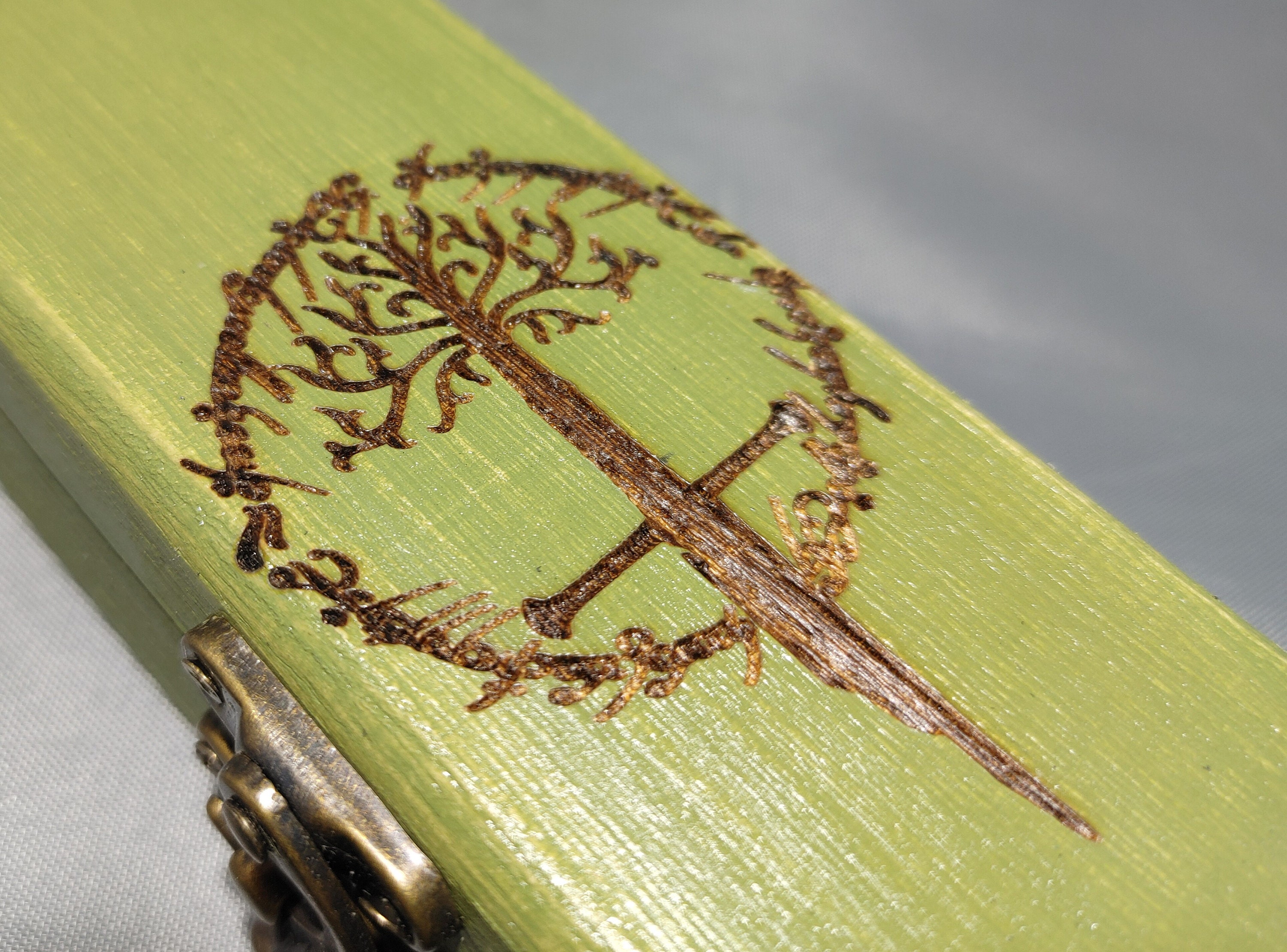 Narsil Sword LOTR Green Dice Box Fellowship Engraved Laser Woodburn for ...