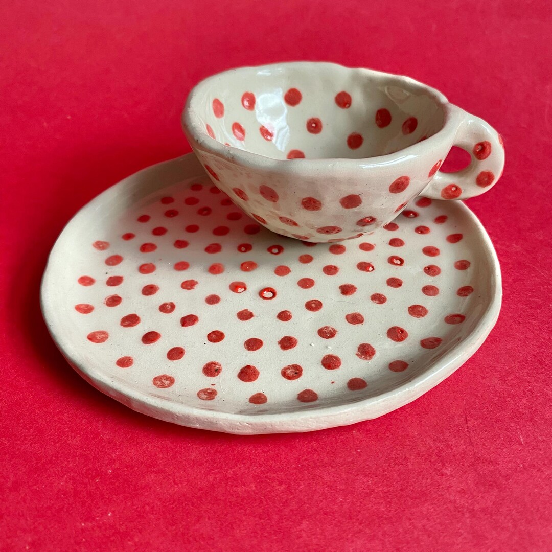 Ceramic Spotty Tea Cup and Saucer - Etsy