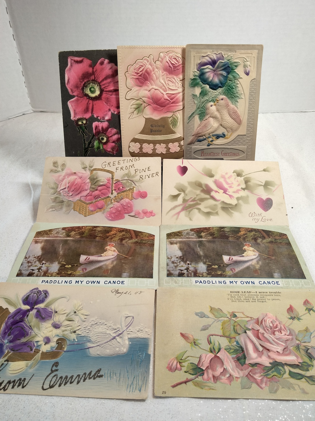 Vintage Postcards, Glitter Accent Postcards, Embossed Postcards, Floral ...