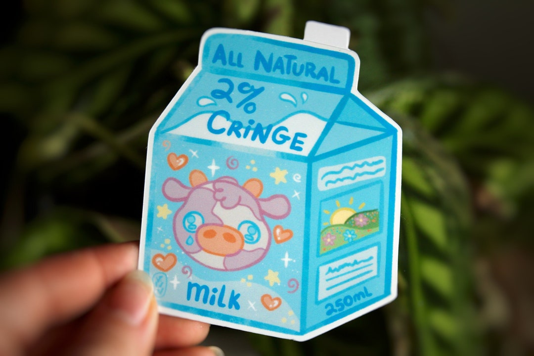 2% Cringe Milk Sticker, Silly Cow Meme, Cute Milk Carton, Water Bottle ...