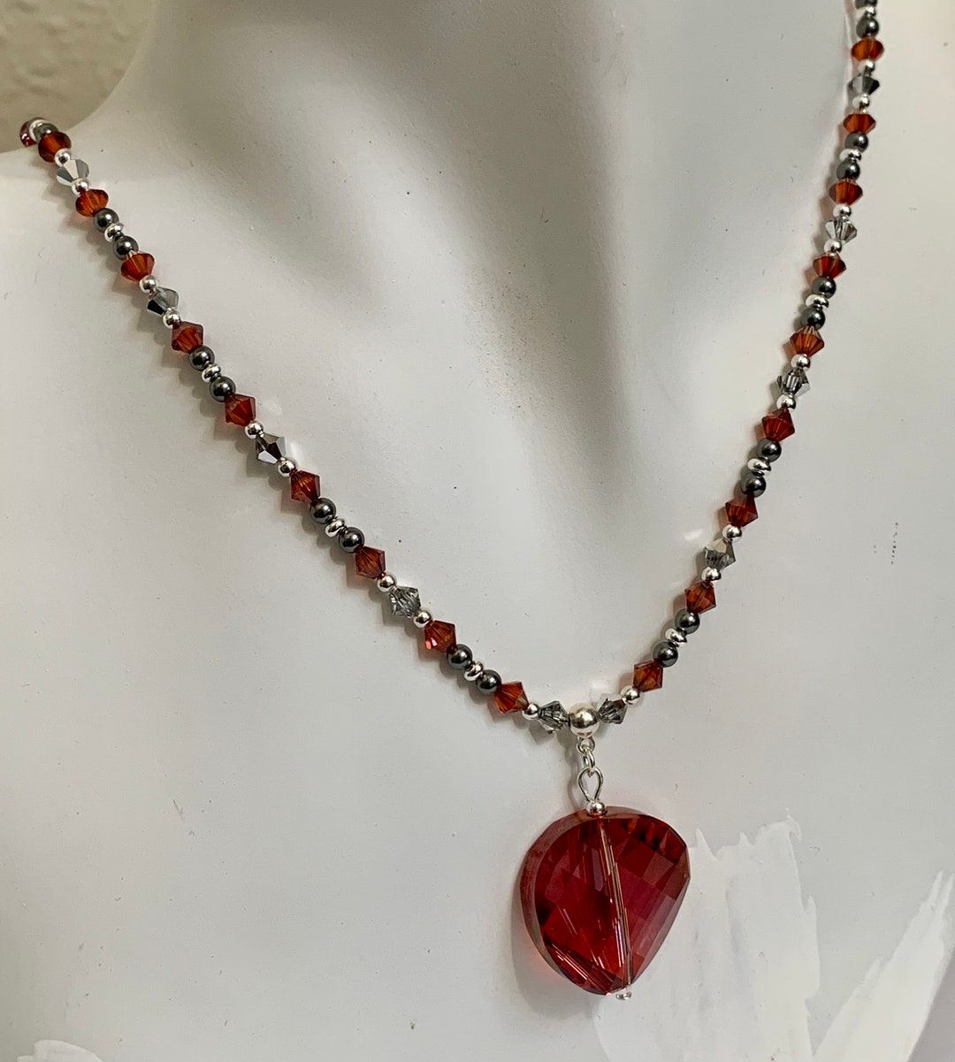 Red Magma Swarovski Pendant Necklace & Hoop Earrings Set - Etsy