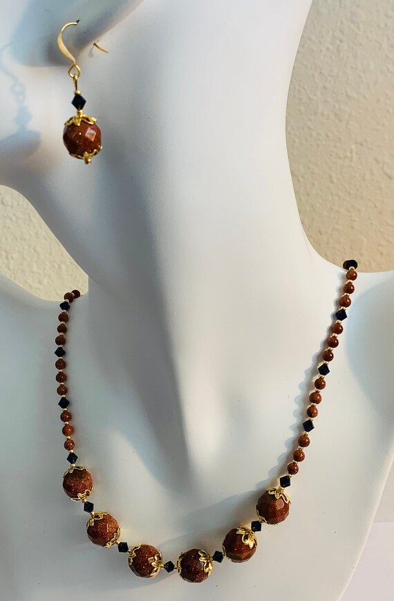 Brown Goldstone Swarovski Dark Indigo Metallic Gold Toggle | Etsy