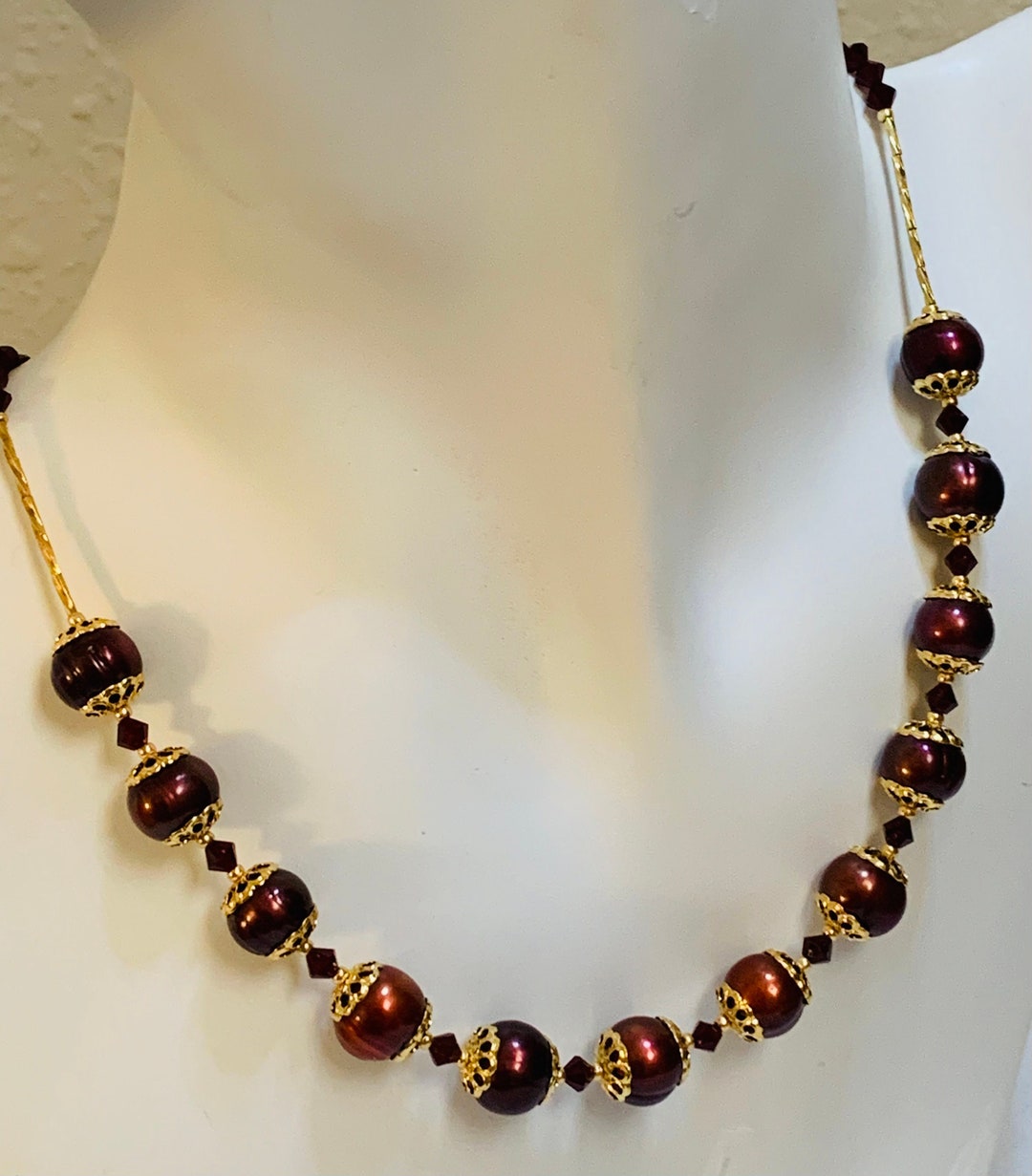 Pearl, Berry, Swarovski, Garnet, Twisted Tube, Gold Plated, Lobster ...