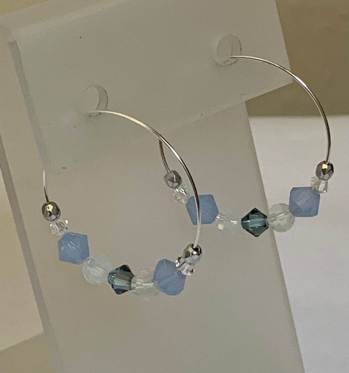 Snowflake, Blue, Crystal, Swarovski, Necklace, Hoop Earrings ...