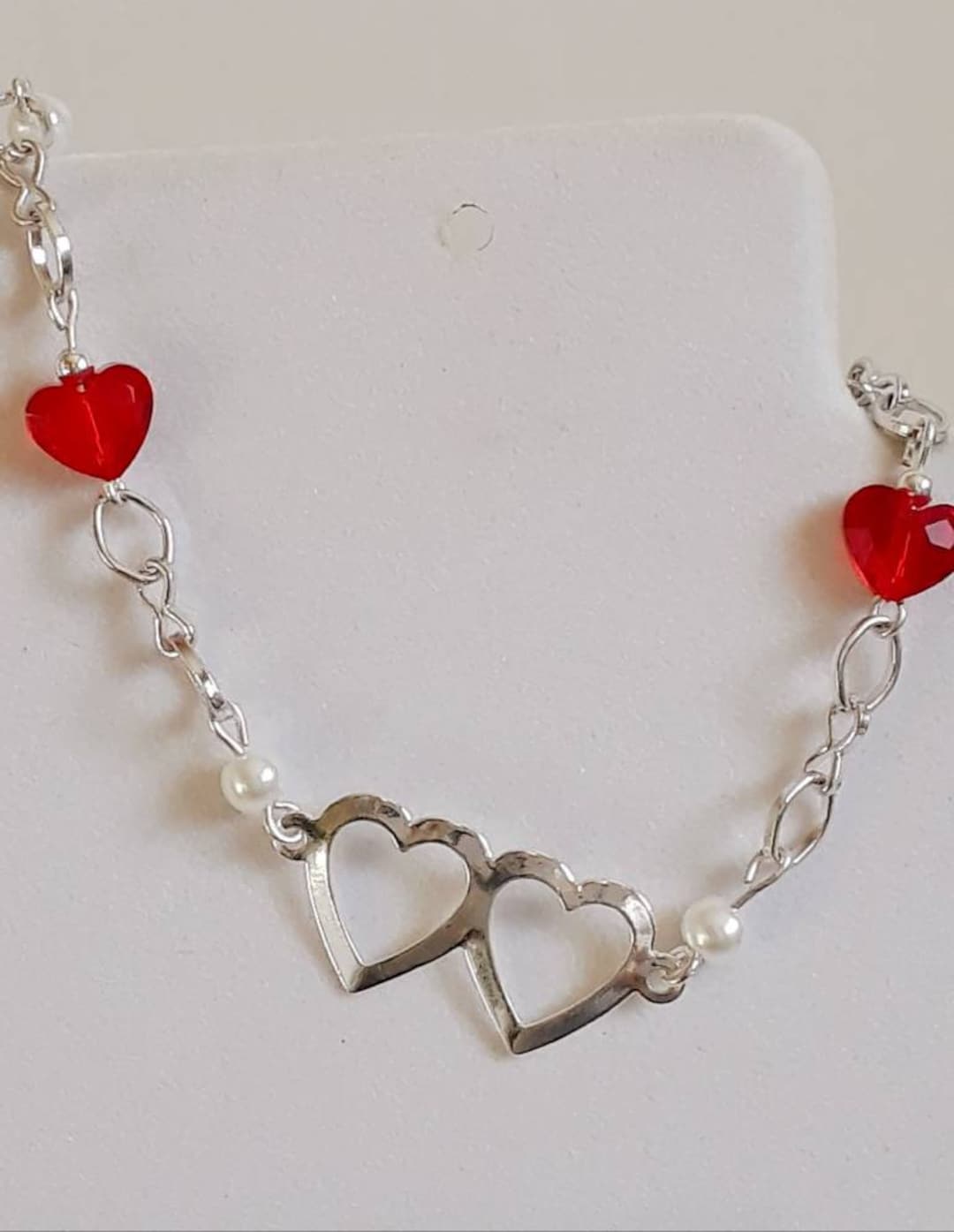 Sterling Silver Filled Double Heart Bracelet: Swarovski Siam Red ...