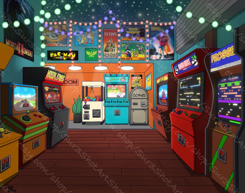 Bar-cade Arcade Physical Poster Print, 11x14, Illustration Wall Art ...