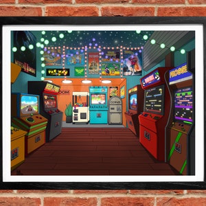 Bar-cade Arcade Physical Poster Print, 11x14, Illustration Wall Art ...