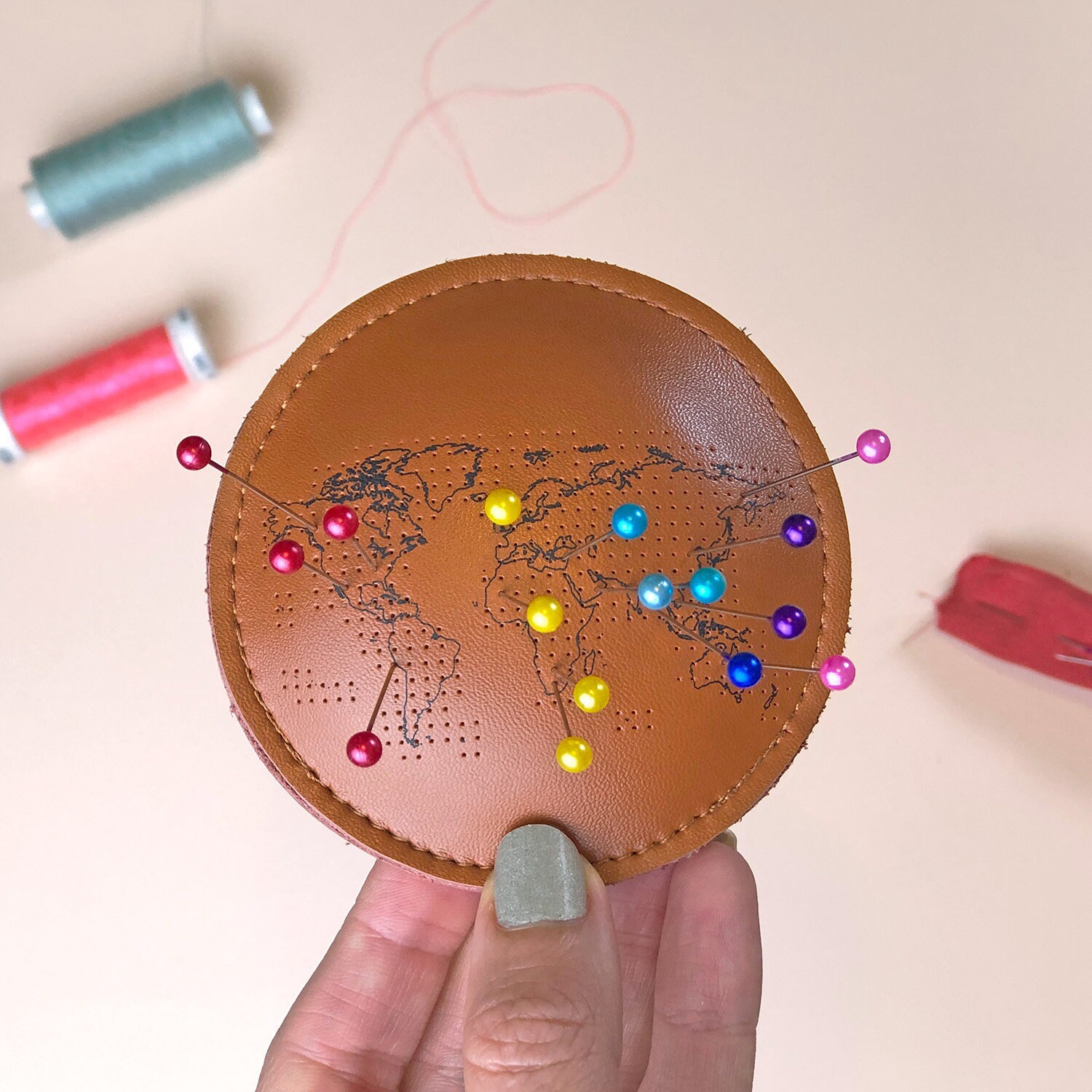 World Map Pin Cushion to Pinpoint You Travels - Brown Leather - Etsy UK