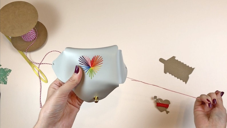 Stitch Heart Strings envelope purse DIY with needle & thread | Etsy