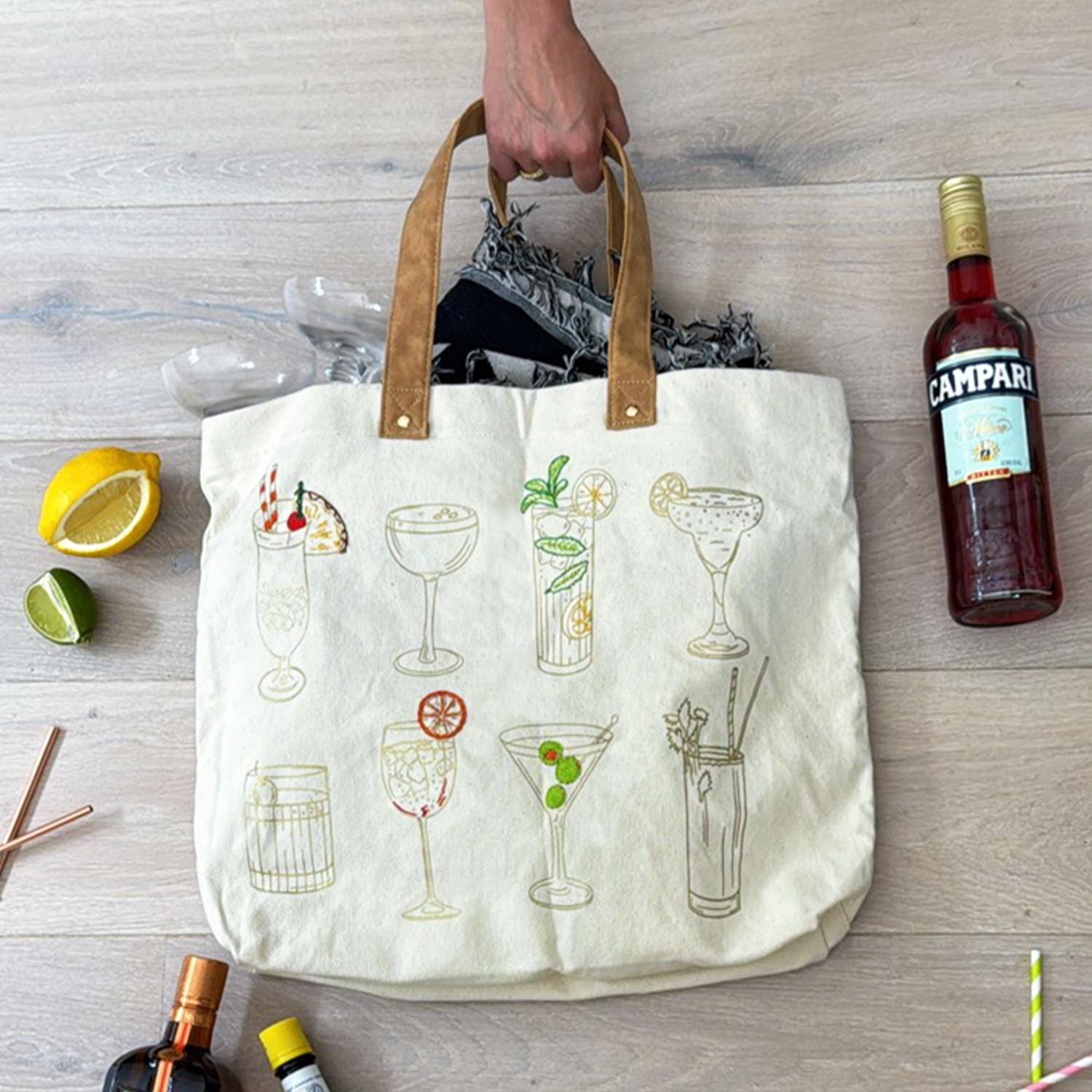 Stitch Your Cocktails Tote Bag Diy Kit - Unique Cocktail Grocery Bag ...