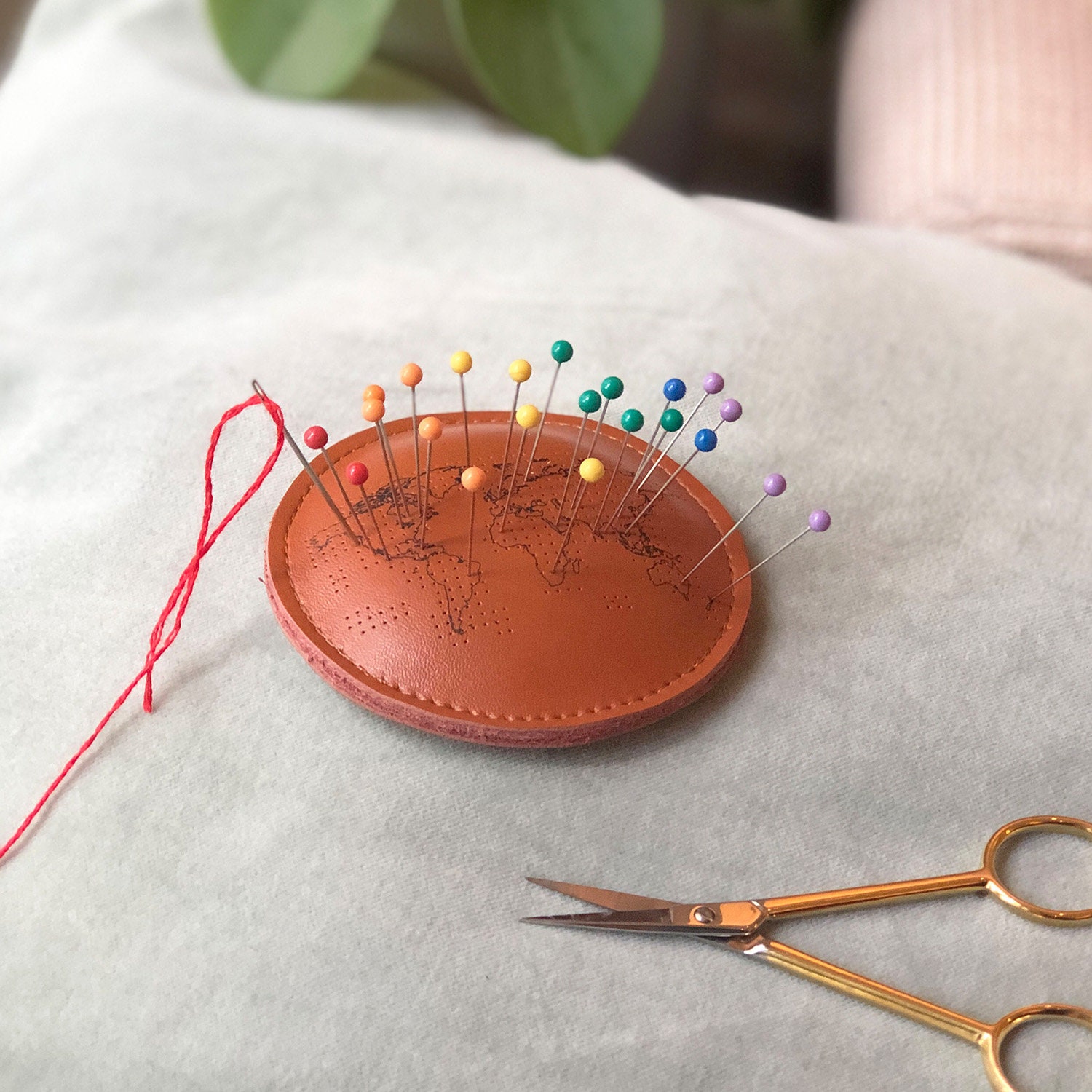 World Map Pin Cushion to Pinpoint You Travels - Brown Leather - Etsy UK