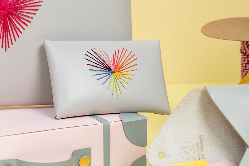 Stitch Heart Strings envelope purse DIY with needle & thread | Etsy