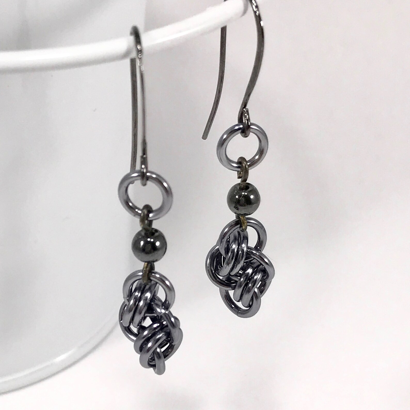 Black Dangle Earrings Handmade, Beaded Drop Gunmetal Earrings, Boho ...