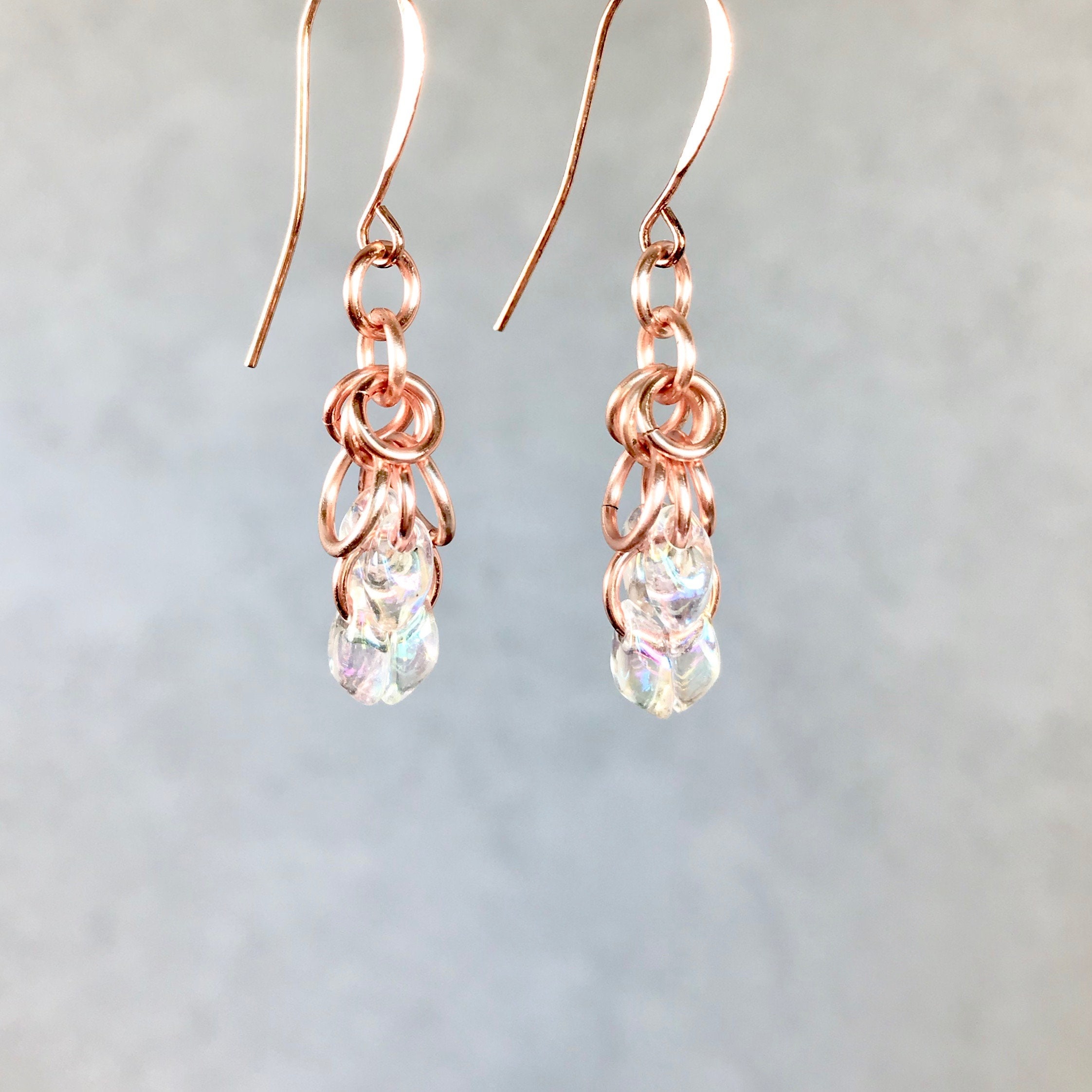 Rose Gold Dangle Earrings Handmade Jewelry Gift, Handmade Rose Gold ...