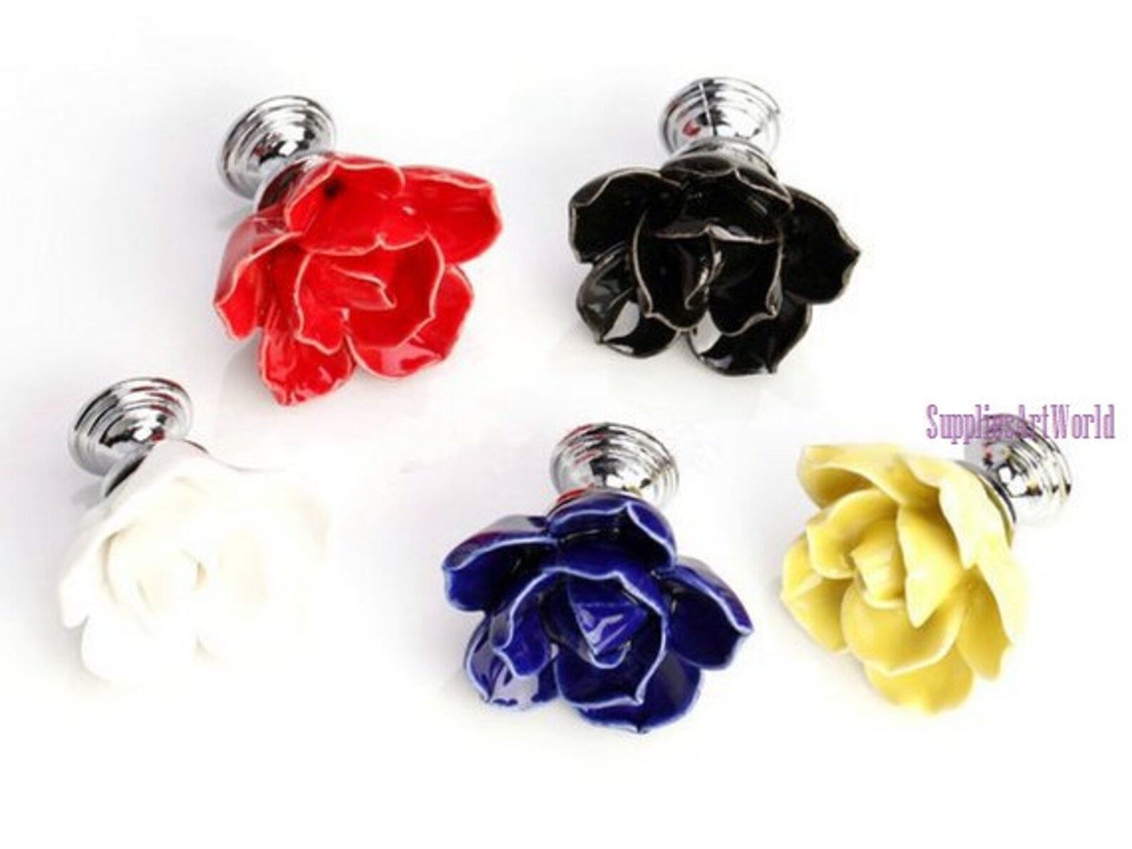 Lotus Drawer Knobs Pulls Handles Ceramic Colorful Flower Knobs Handles ...