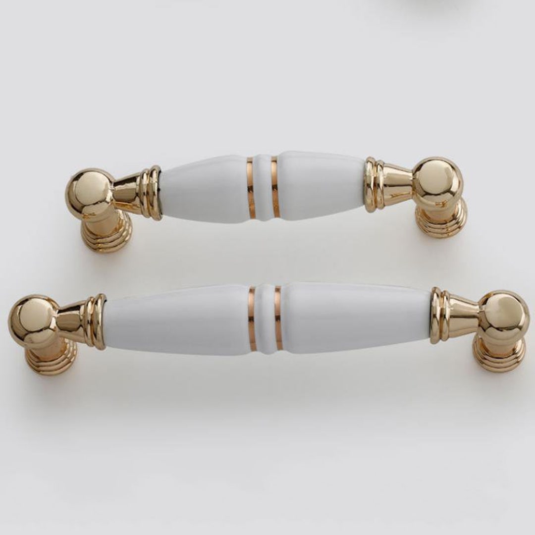 3.78 5 Gold White Ceramic Handles Modern Drawer Pulls Handles Cabinet ...