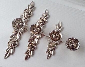 Flower Antique Silver Handles Shabby Chic Dresser Drawer Pulls Handles /flower Cabinet Door ...