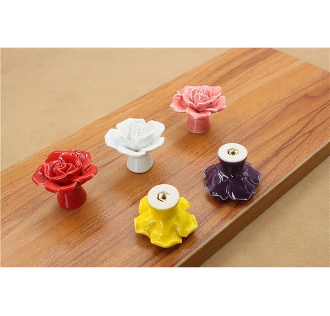 Rose Flower Ceramic Knobs Handles/ Dresser Knobs Pulls Drawer | Etsy